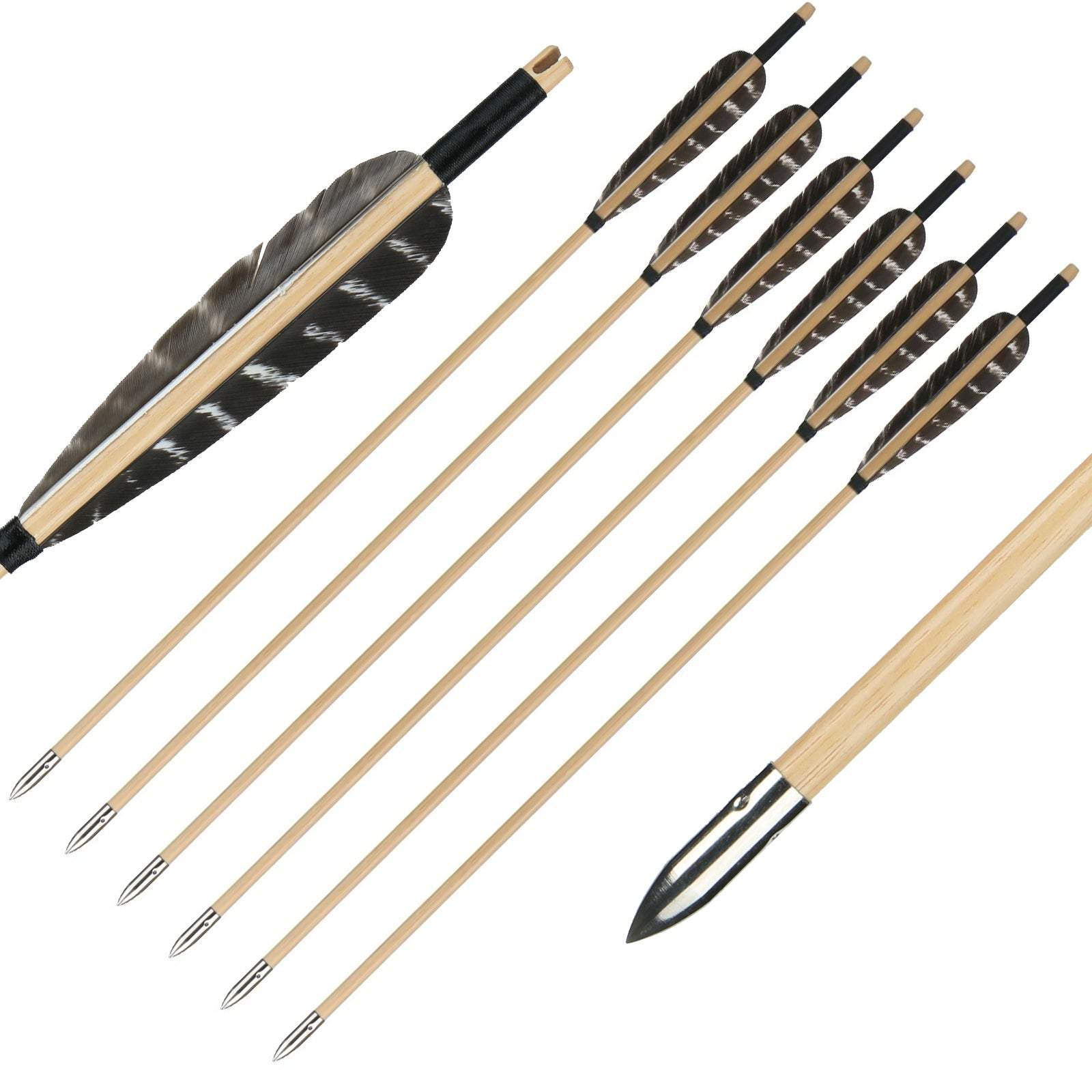 12Pcs Archery Traditional Wooden Arrows 31.5" Natural Feather Hunting ...