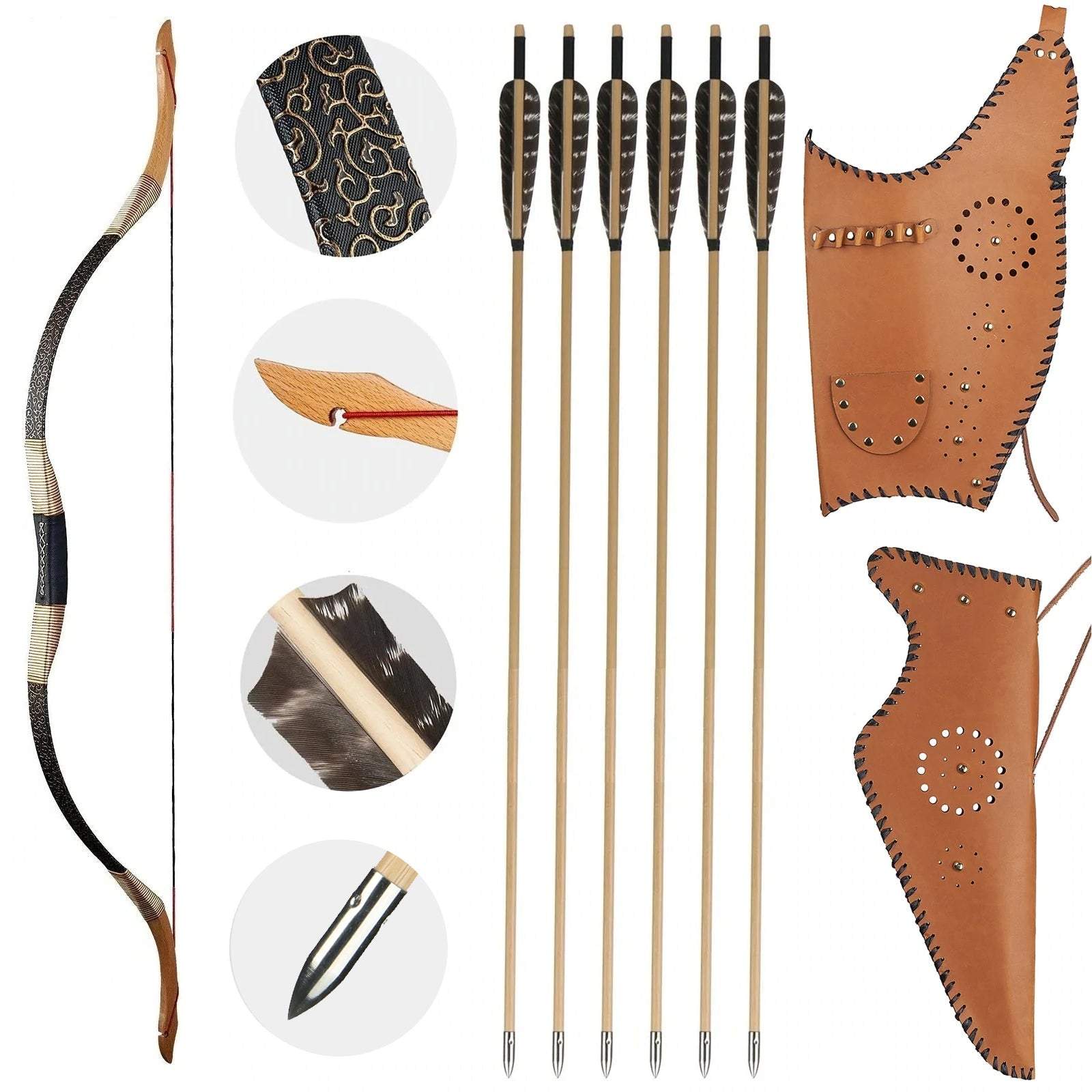 Archery 48"- 54" Traditional Recurve Bow and Wood Arrows Set Mongolian ...